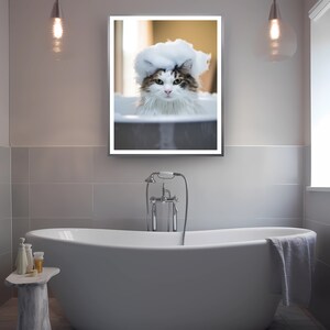 Cute Cat in Tub Printable Wall Art, Cat Wall Art, Bathroom Kids Art ...