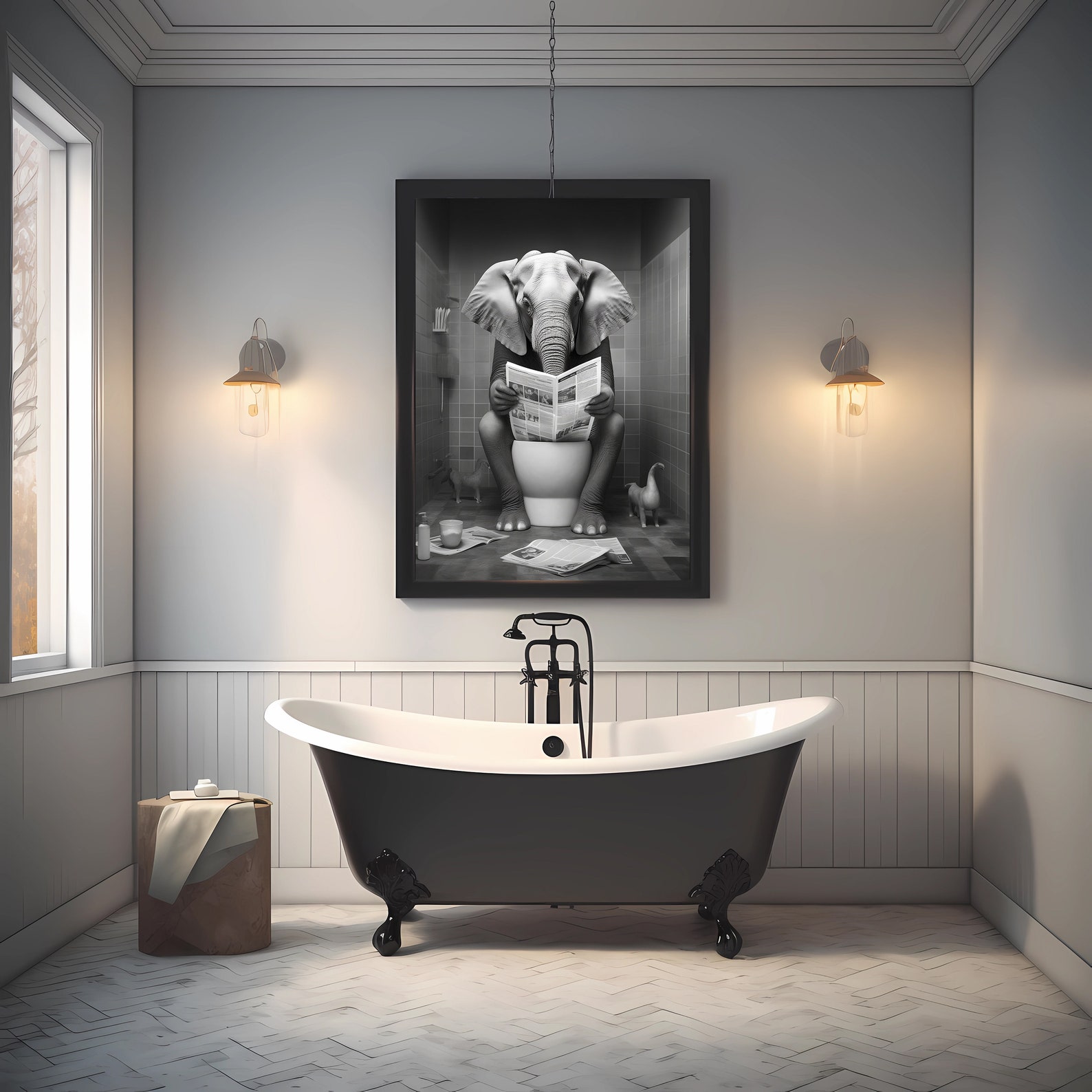 Elephant Print, Funny Bathroom Decor, Elephant in Toilet, Animal in ...