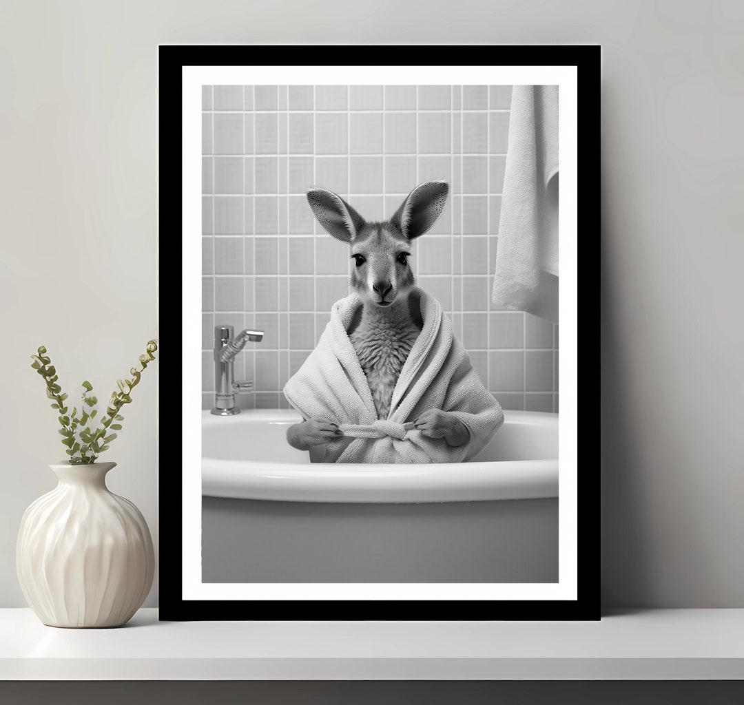 Cute Kangaroos in Tub Printable Wall Art, Bathroom Wall Art, Bathroom ...