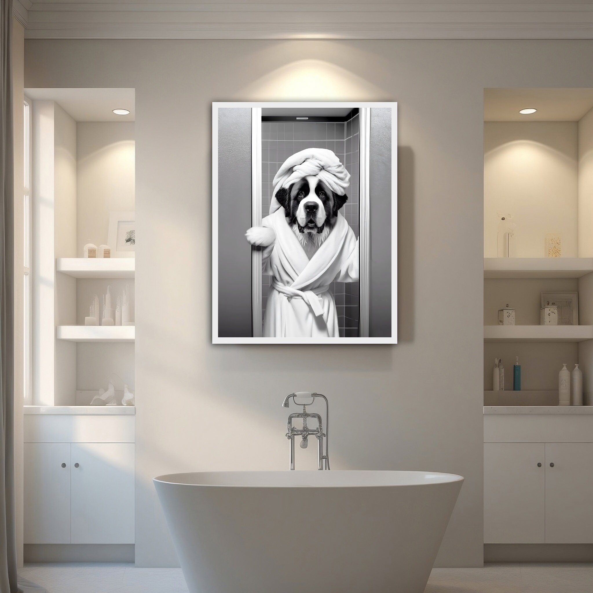 Saint Bernard Wall Art Funny Bathroom Decor Animal in - Etsy