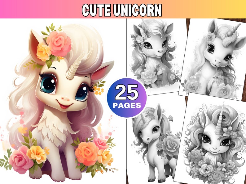 25 Cute Unicorn Coloring Book, Printable Adult and Kids Coloring Pages ...