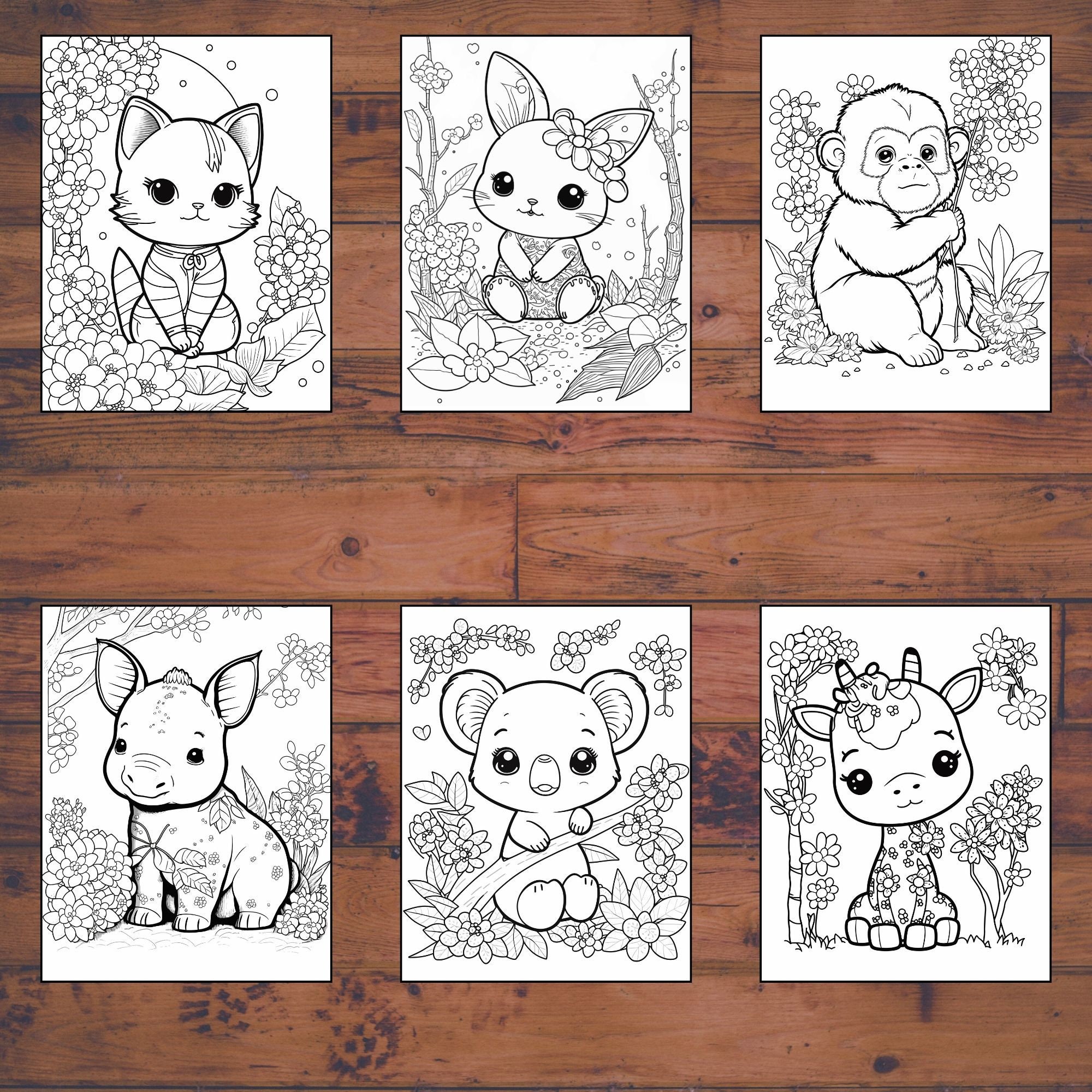 30 Cute Kawaii Animals Coloring Pages, Kids, Adults, Instant Download ...