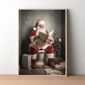 Santa Wall Art, Funny Bathroom Decor, Santa in Toilet, Funny Christmas ...