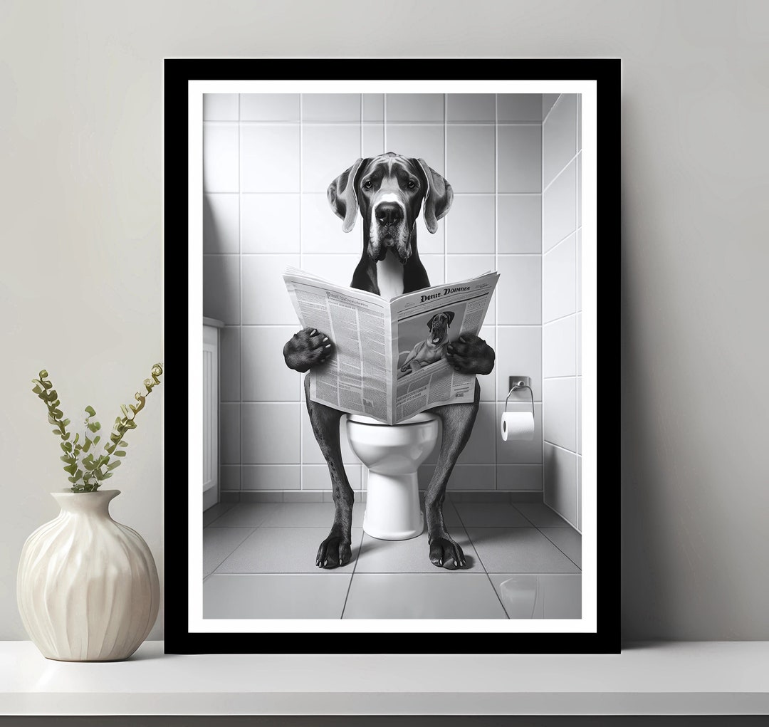 Great Dane Wall Art, Funny Bathroom Decor, Great Dane in Toilet, Animal ...