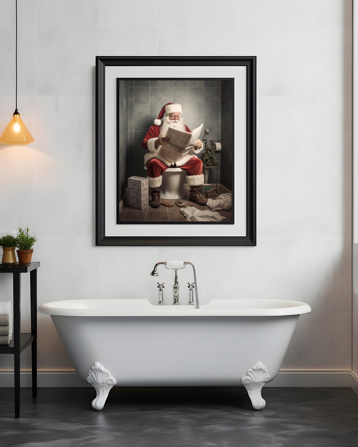 Santa Wall Art, Funny Bathroom Decor, Santa in Toilet, Funny Christmas ...