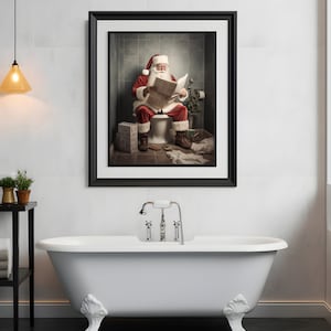 Santa Wall Art, Funny Bathroom Decor, Santa in Toilet, Funny Christmas ...