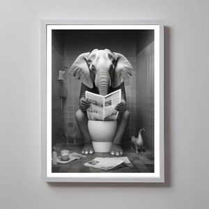 Elephant Print, Funny Bathroom Decor, Elephant in Toilet, Animal in ...
