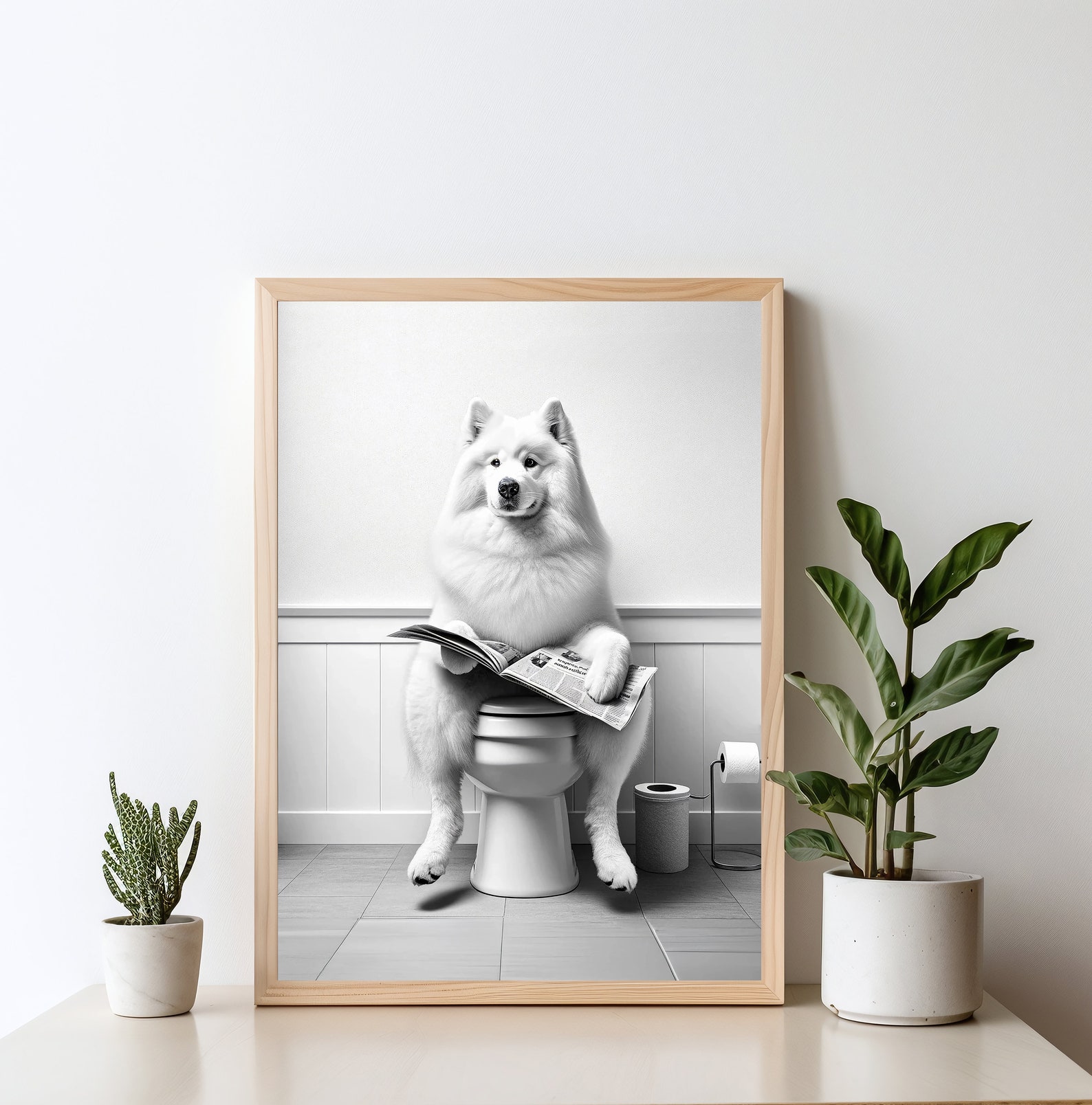 Samoyed Wall Art, Funny Bathroom Decor, Samoyed Dog in Toilet, Animal ...