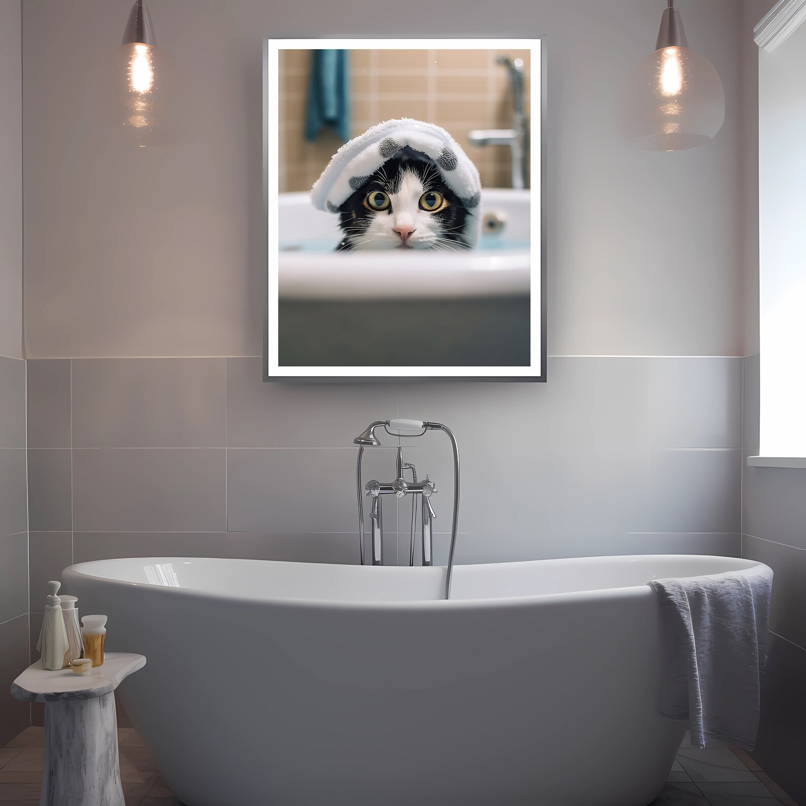 Adorable Cat in Tub Printable Wall Art Bathroom Wall Art - Etsy