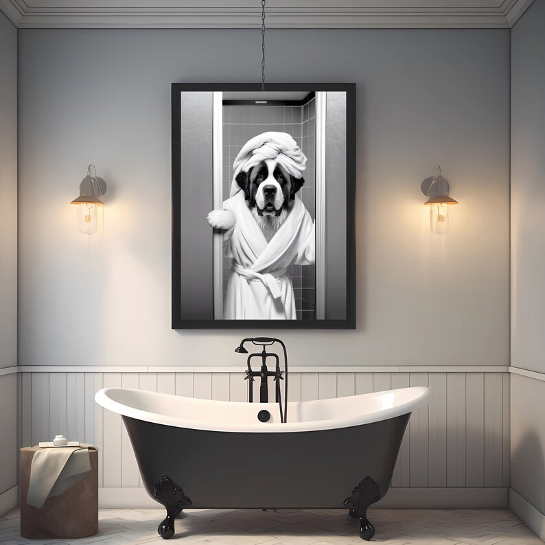 Saint Bernard Wall Art Funny Bathroom Decor Animal in - Etsy