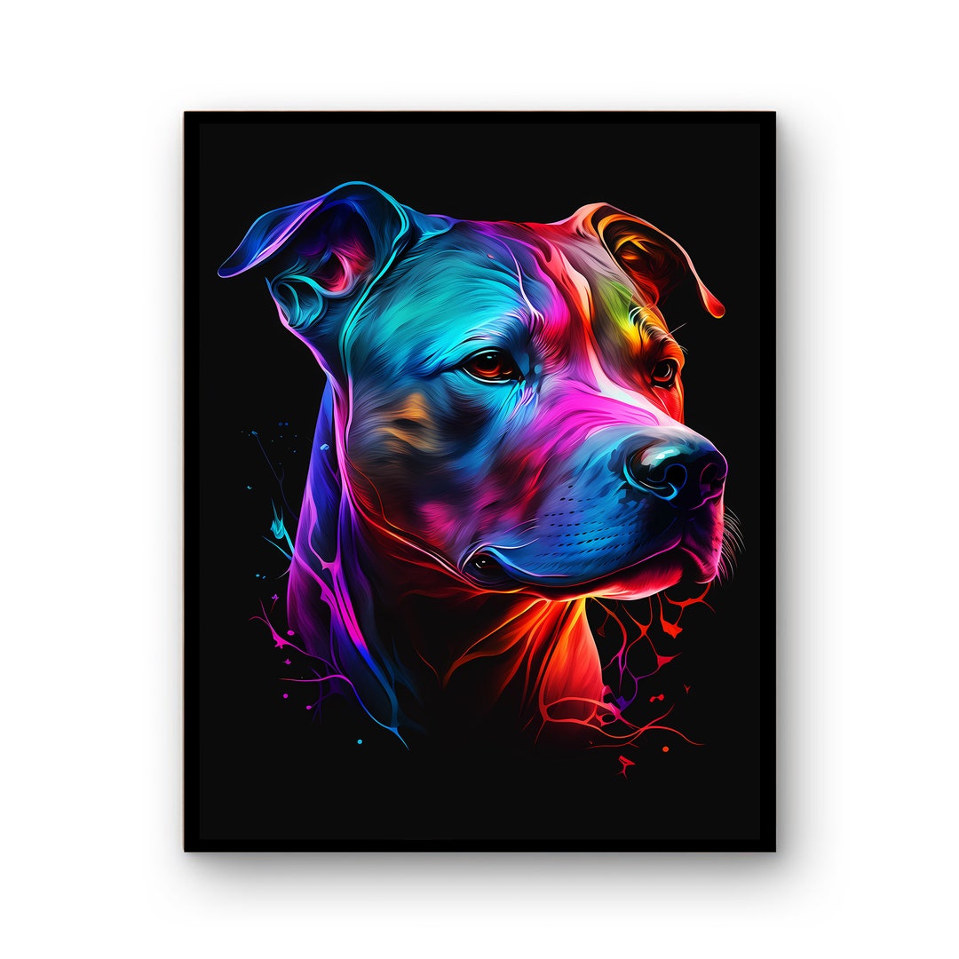 Colourful Neon Pitbull Wall Wall Art | Neon Pitbull Poster | Pitbull ...