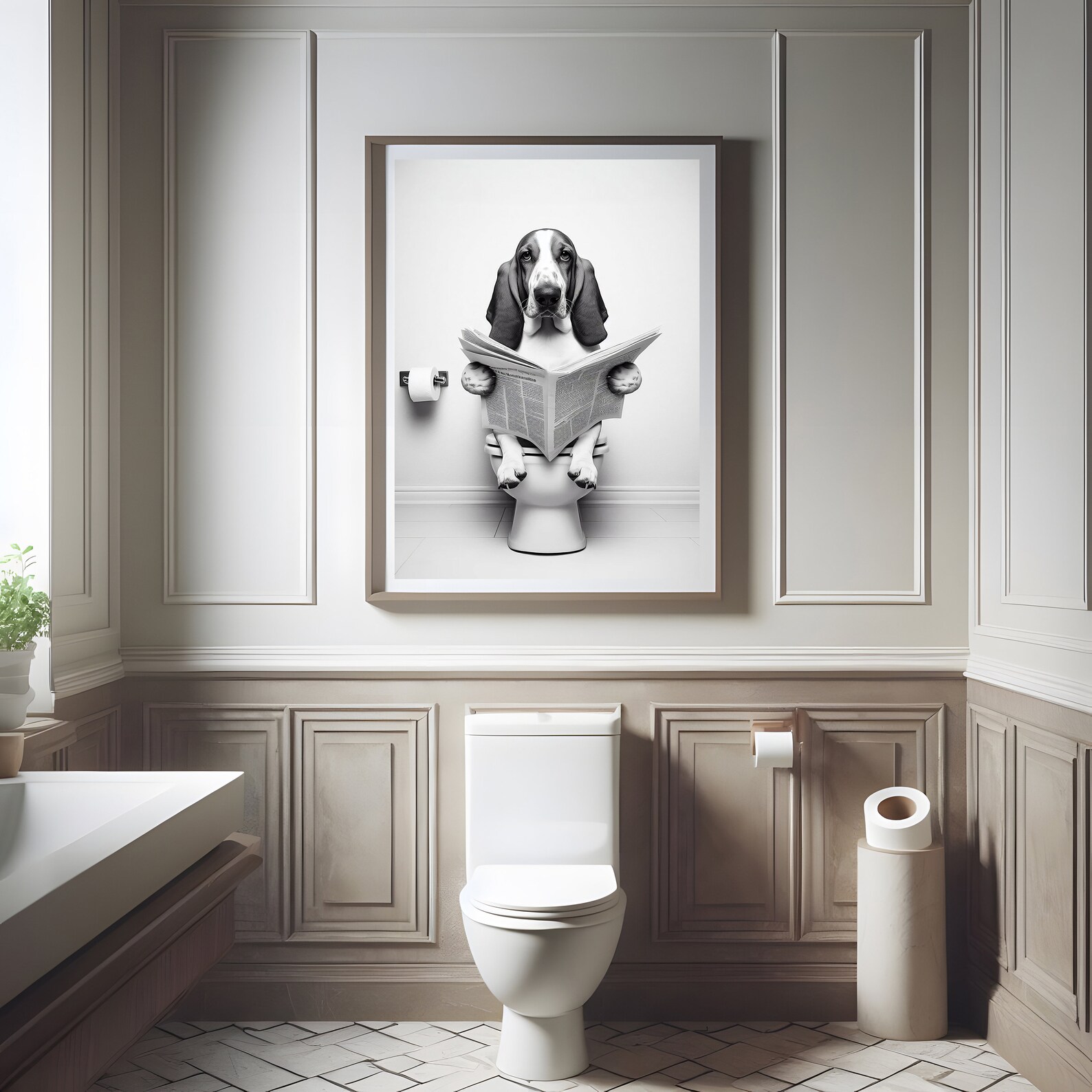 Basset Hound Wall Art, Funny Bathroom Decor, Basset Hound in Toilet ...