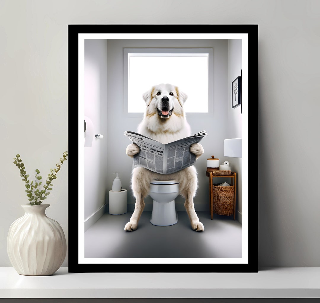 Great Pyrenees Wall Art, Funny Bathroom Decor, Pyrenees in Toilet ...