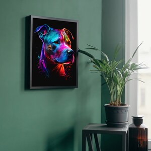 Colourful Neon Pitbull Wall Wall Art | Neon Pitbull Poster | Pitbull ...