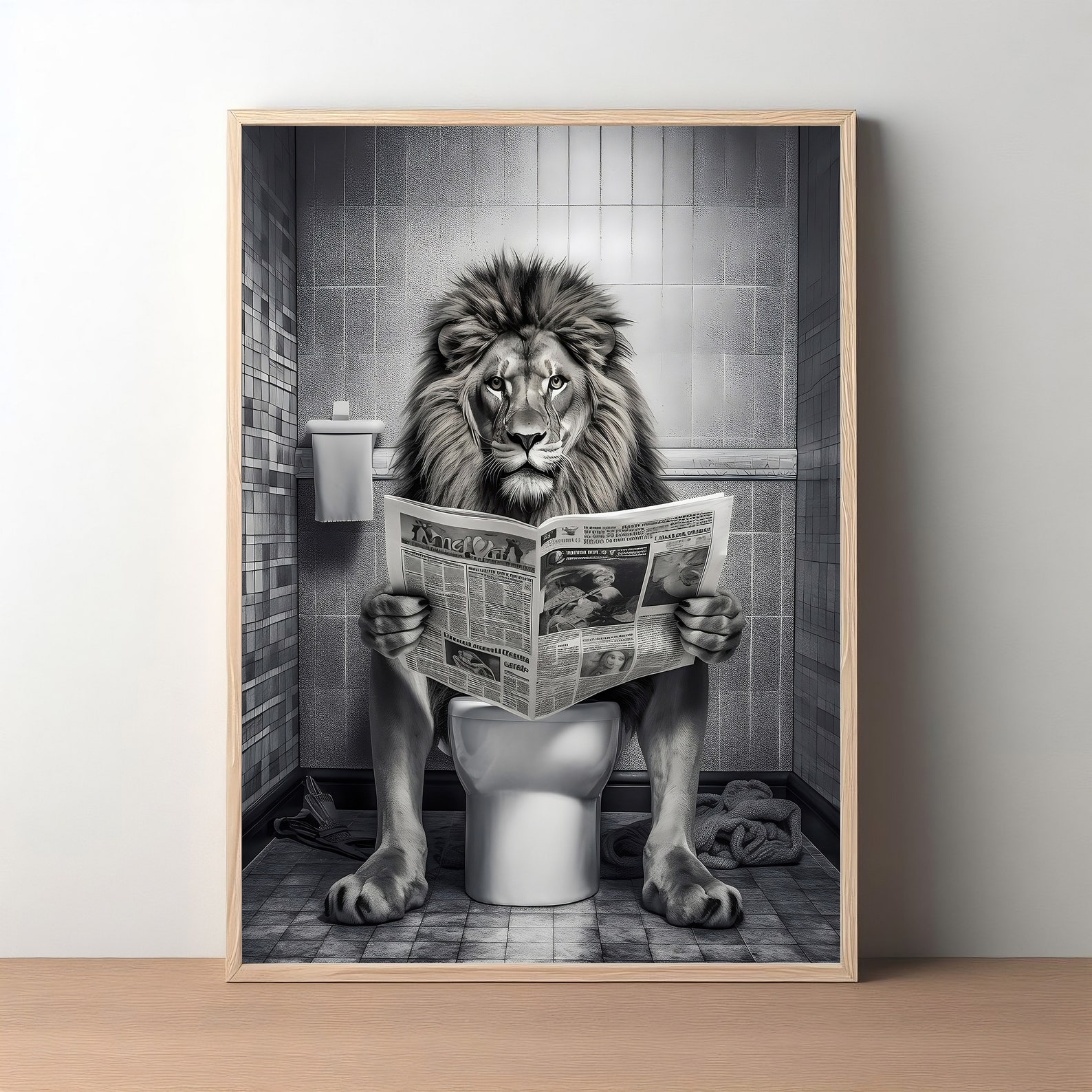 Animals Print, Set of 6, Funny Bathroom Decor, Animals in Toilet, Black ...