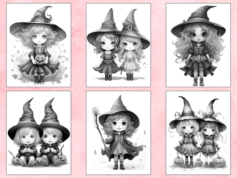 27 Cute Witches Coloring Book, Cute Coloring Book, Grayscale Coloring ...