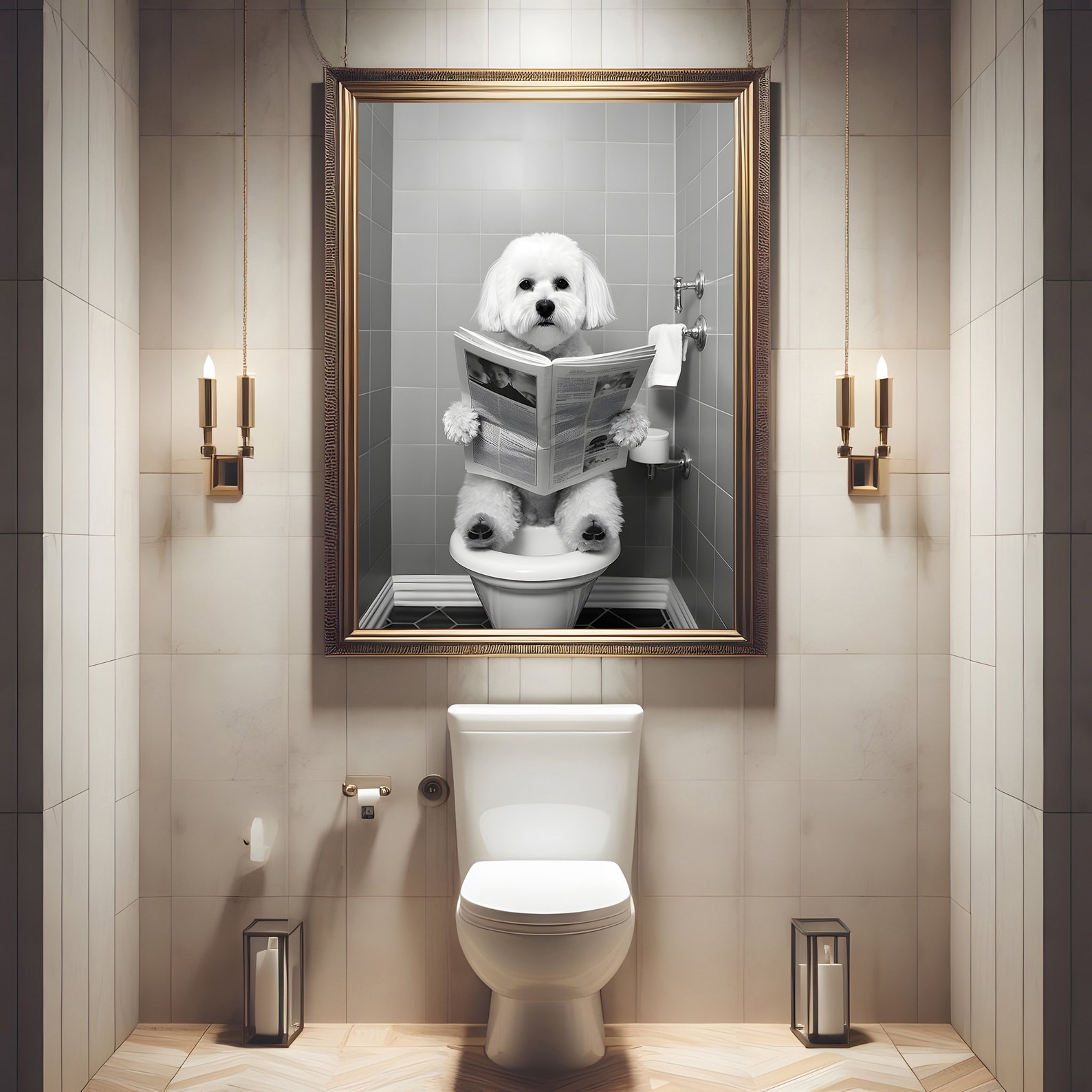 Bichon Frise Wall Art, Funny Bathroom Decor, Bichon Frise in Toilet ...