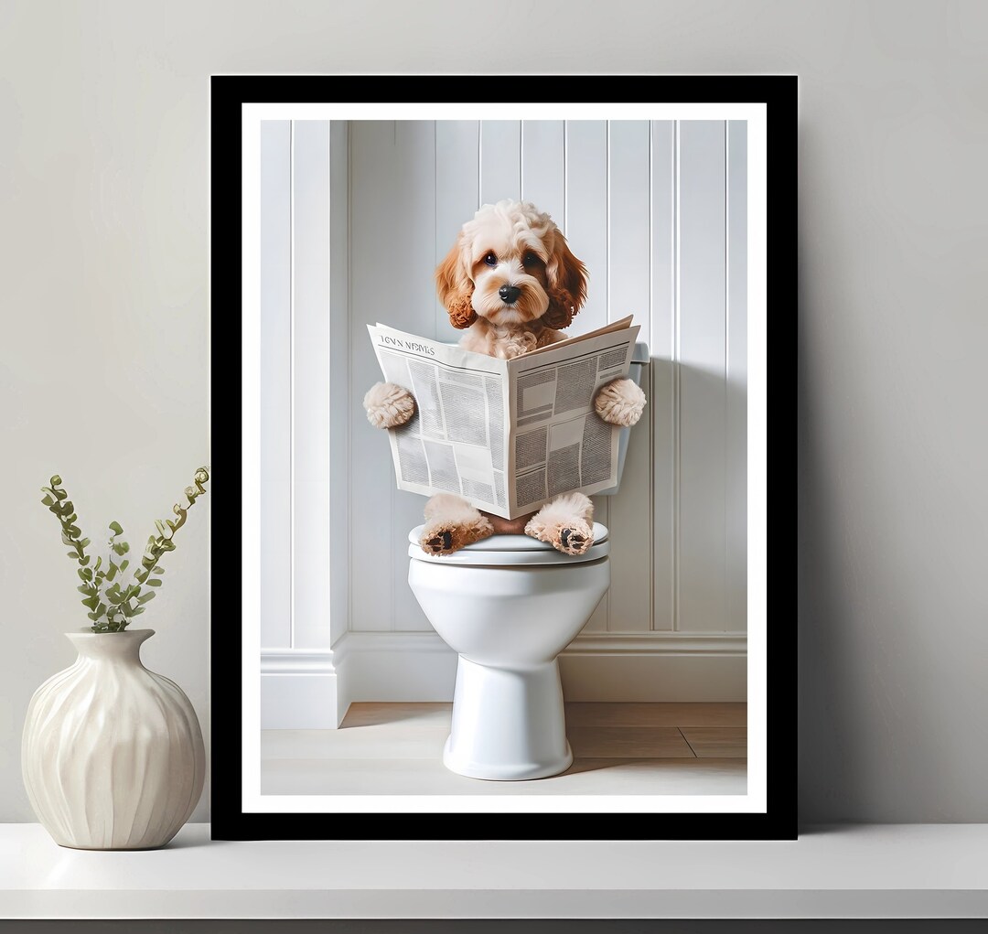 Cockapoo Wall Art, Funny Bathroom Decor, Cockapoo in Toilet, Animal in ...