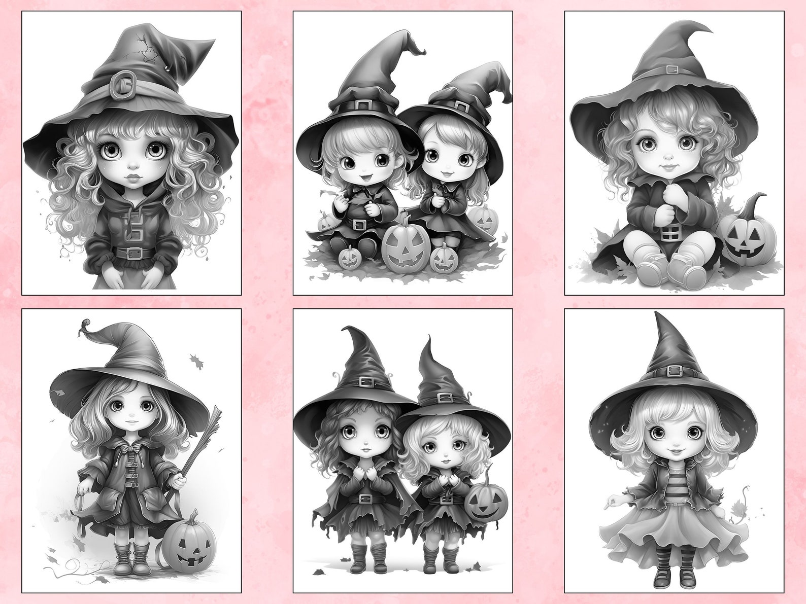 27 Cute Witches Coloring Book, Cute Coloring Book, Grayscale Coloring ...