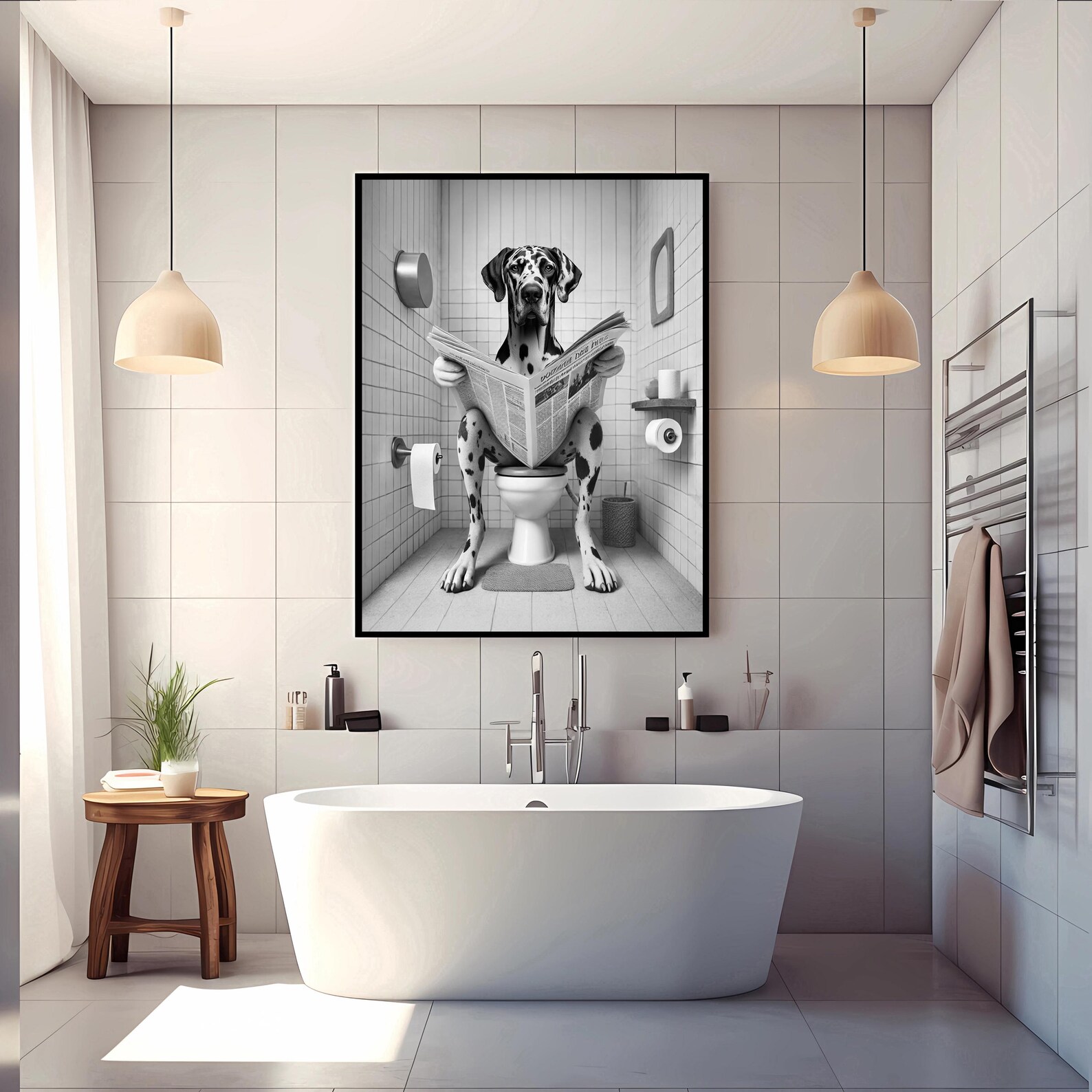 Harlequin Great Dane Wall Art, Funny Bathroom Decor, Great Dane in ...