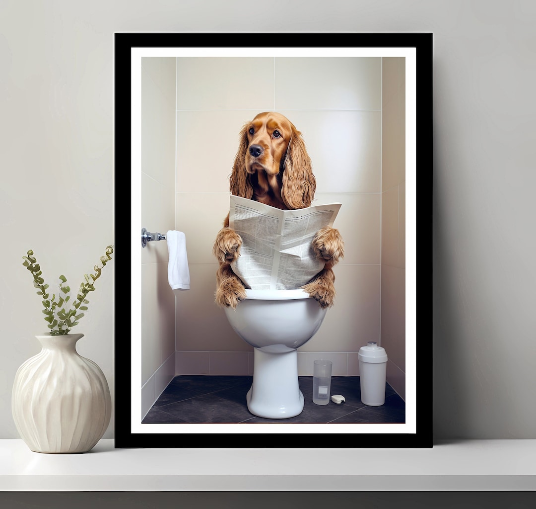 Cocker Spaniel Wall Art, Funny Bathroom Decor, Cocker Spaniel in Toilet ...