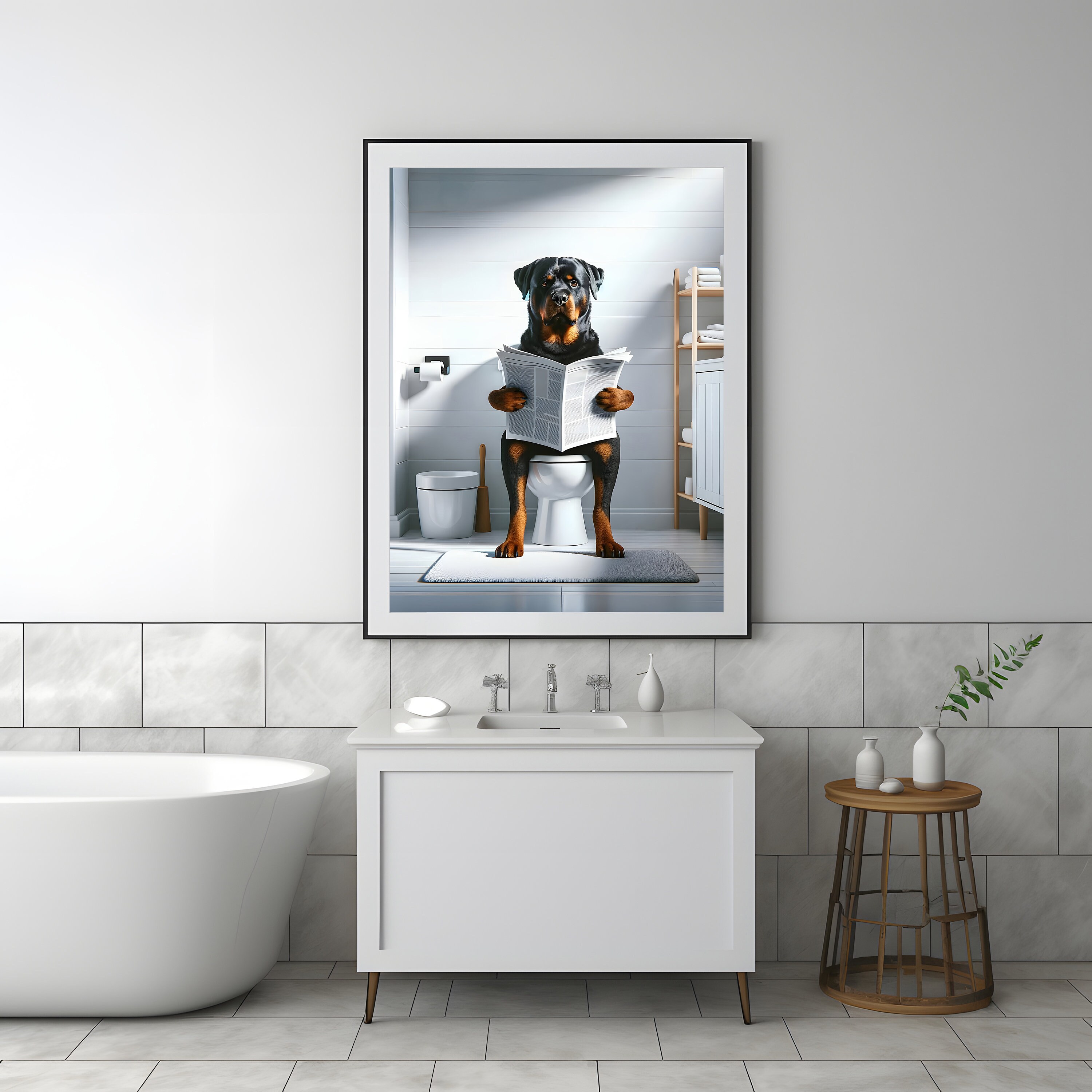 Funny Rottweiler Bathroom Art: Dog on Toilet Print (digital Download ...