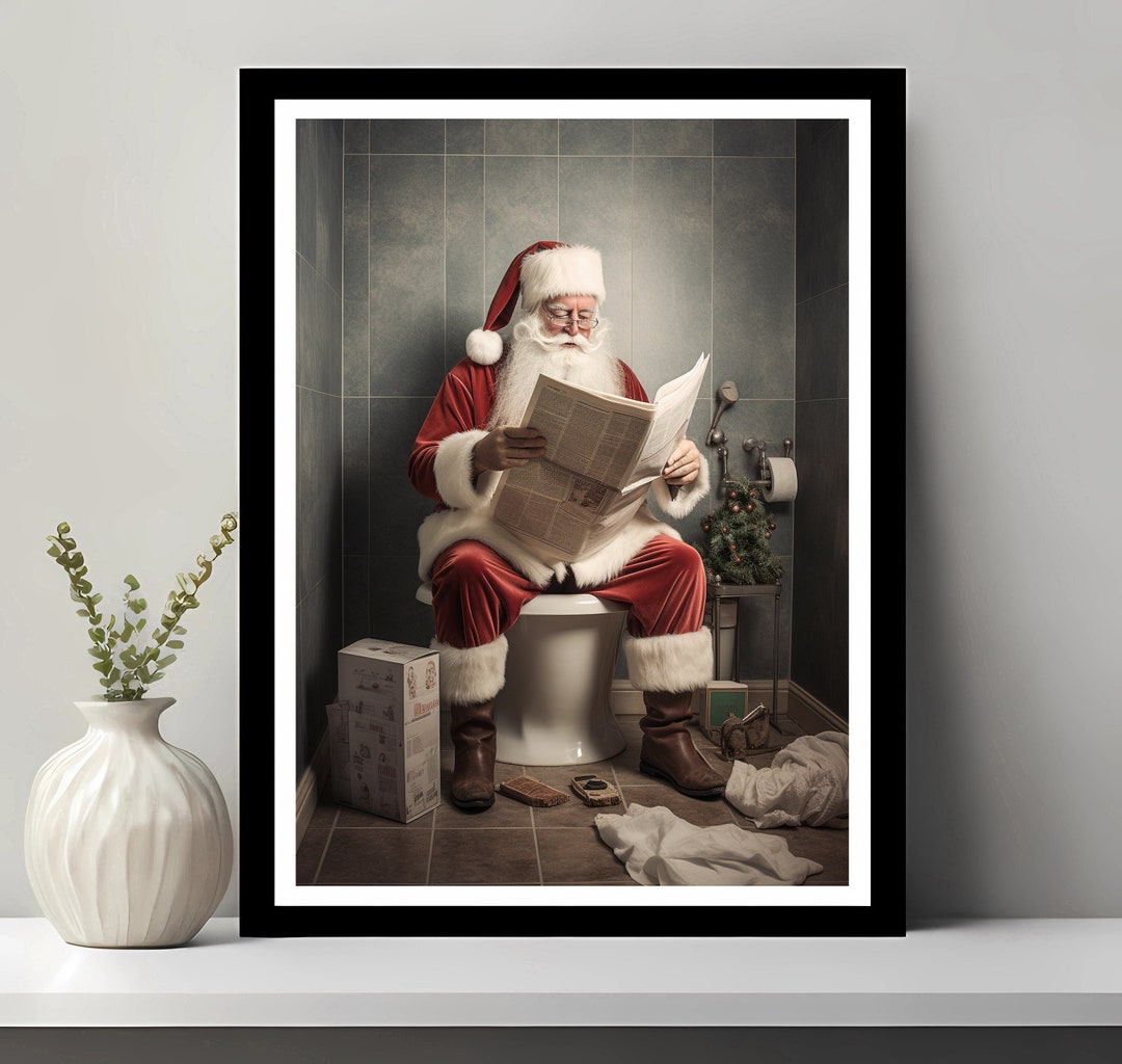 Santa Wall Art, Funny Bathroom Decor, Santa in Toilet, Funny Christmas ...