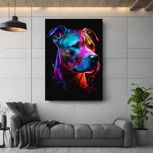 Colourful Neon Pitbull Wall Wall Art | Neon Pitbull Poster | Pitbull ...