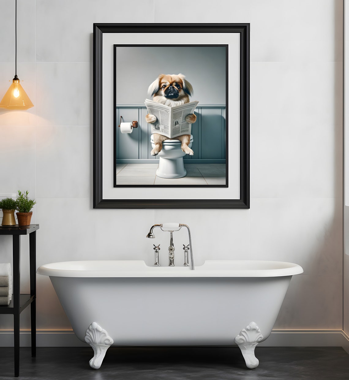 Pekingese Wall Art, Funny Bathroom Decor, Pekingese in Toilet, Animal ...