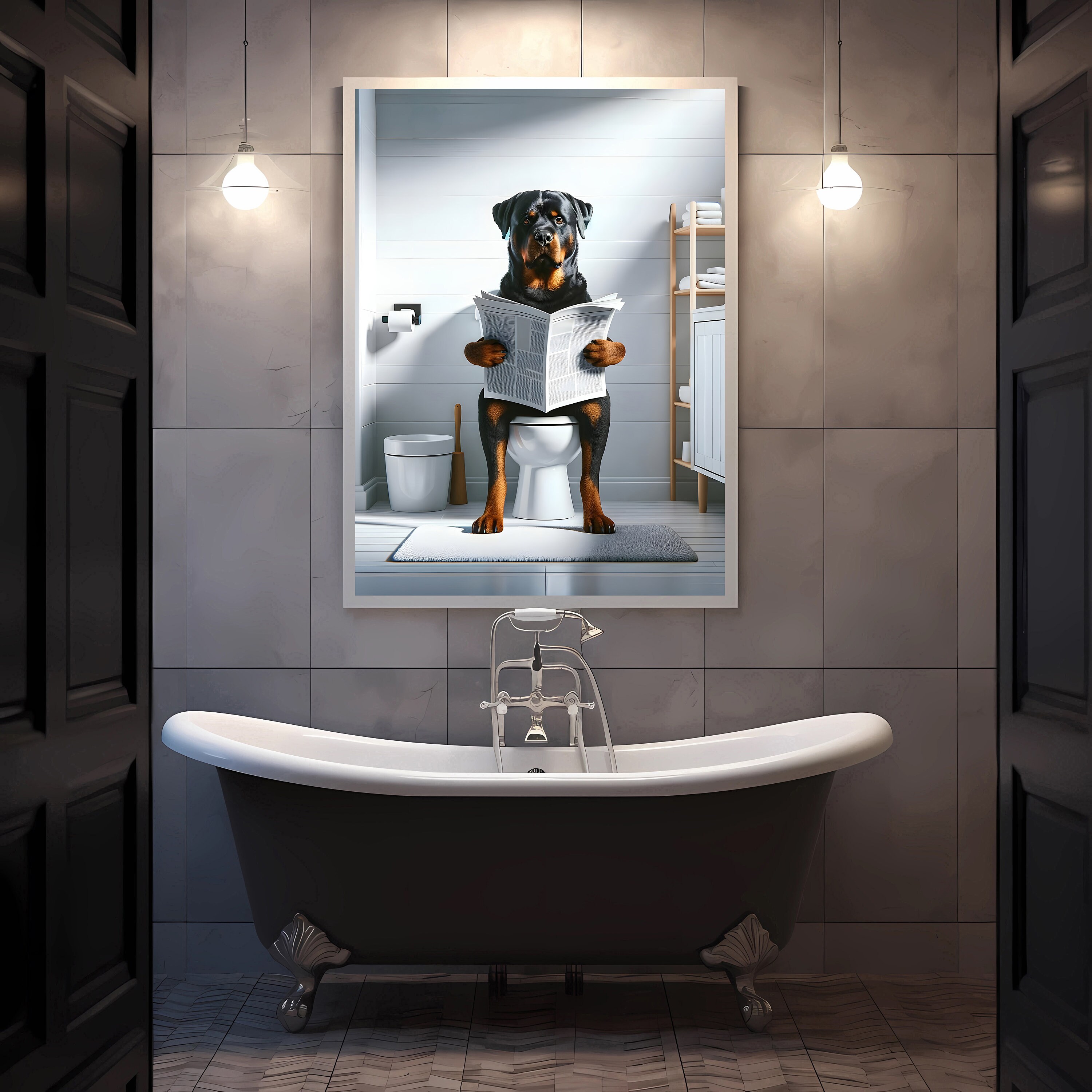 Funny Rottweiler Bathroom Art: Dog on Toilet Print (digital Download ...