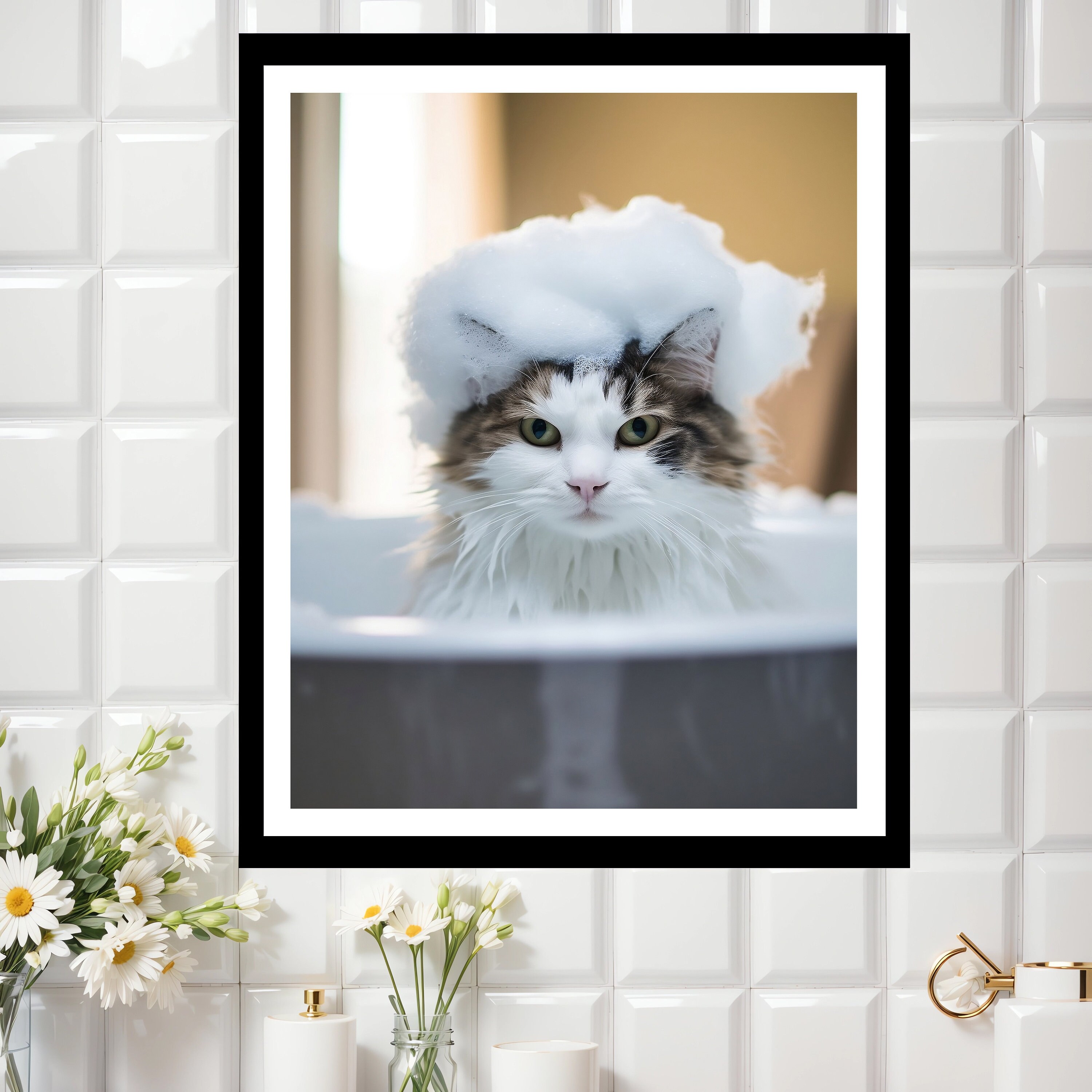 Cute Cat in Tub Printable Wall Art, Cat Wall Art, Bathroom Kids Art ...