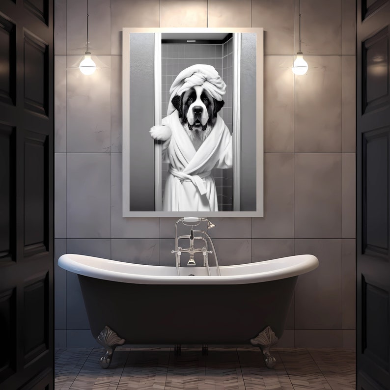 Saint Bernard Wall Art Funny Bathroom Decor Animal in - Etsy