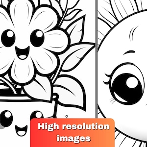 30 Kawaii Flowers Coloring Book, Printable PDF, Kawaii Coloring Pages ...