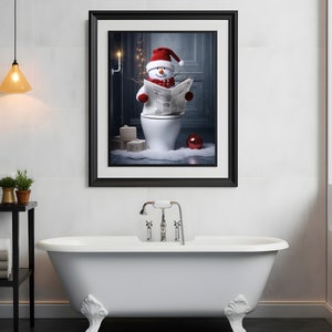 Snowman Art, Funny Bathroom Decor, Snowman in Toilet, Funny Christmas ...
