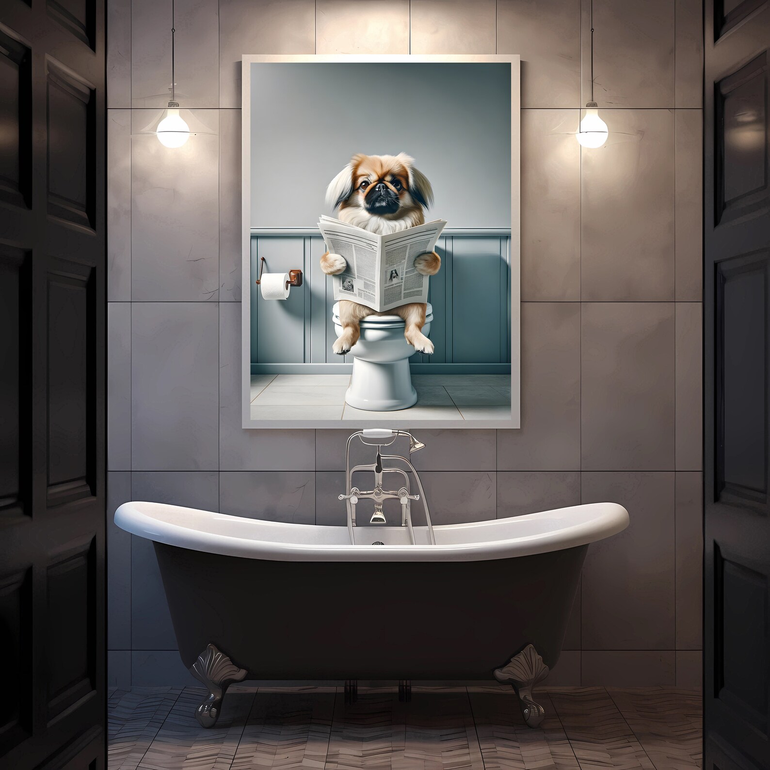 Pekingese Wall Art, Funny Bathroom Decor, Pekingese in Toilet, Animal ...