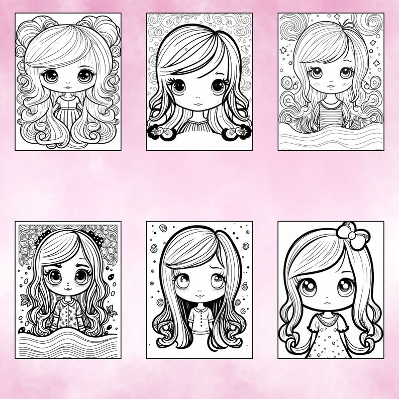 27 Kawaii Girls Coloring Pages Cute Coloring Book Gift for - Etsy