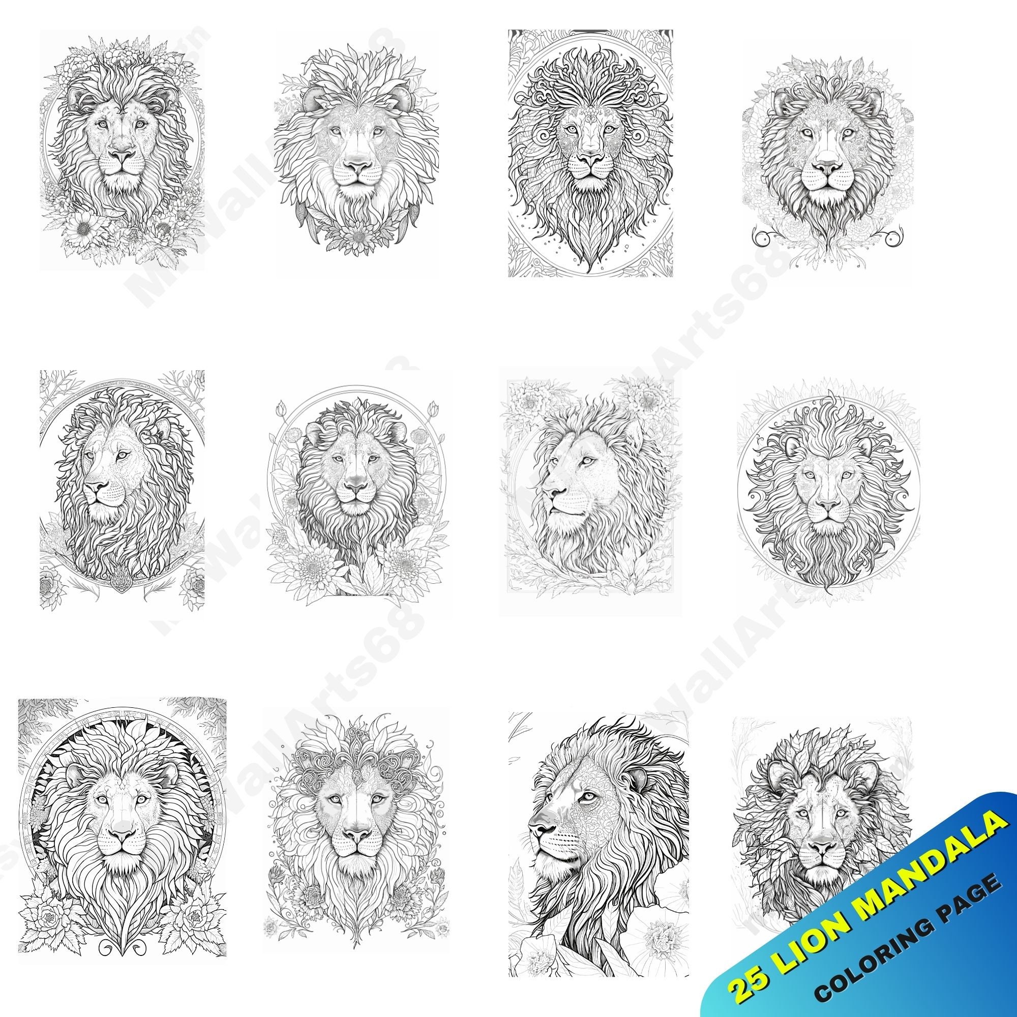 25 Lion Mandala Coloring Pages Adults Coloring Pages - Etsy
