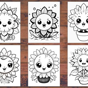 30 Kawaii Flowers Coloring Book, Printable PDF, Kawaii Coloring Pages ...
