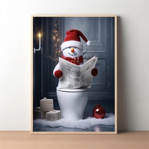 Snowman Art, Funny Bathroom Decor, Snowman in Toilet, Funny Christmas ...