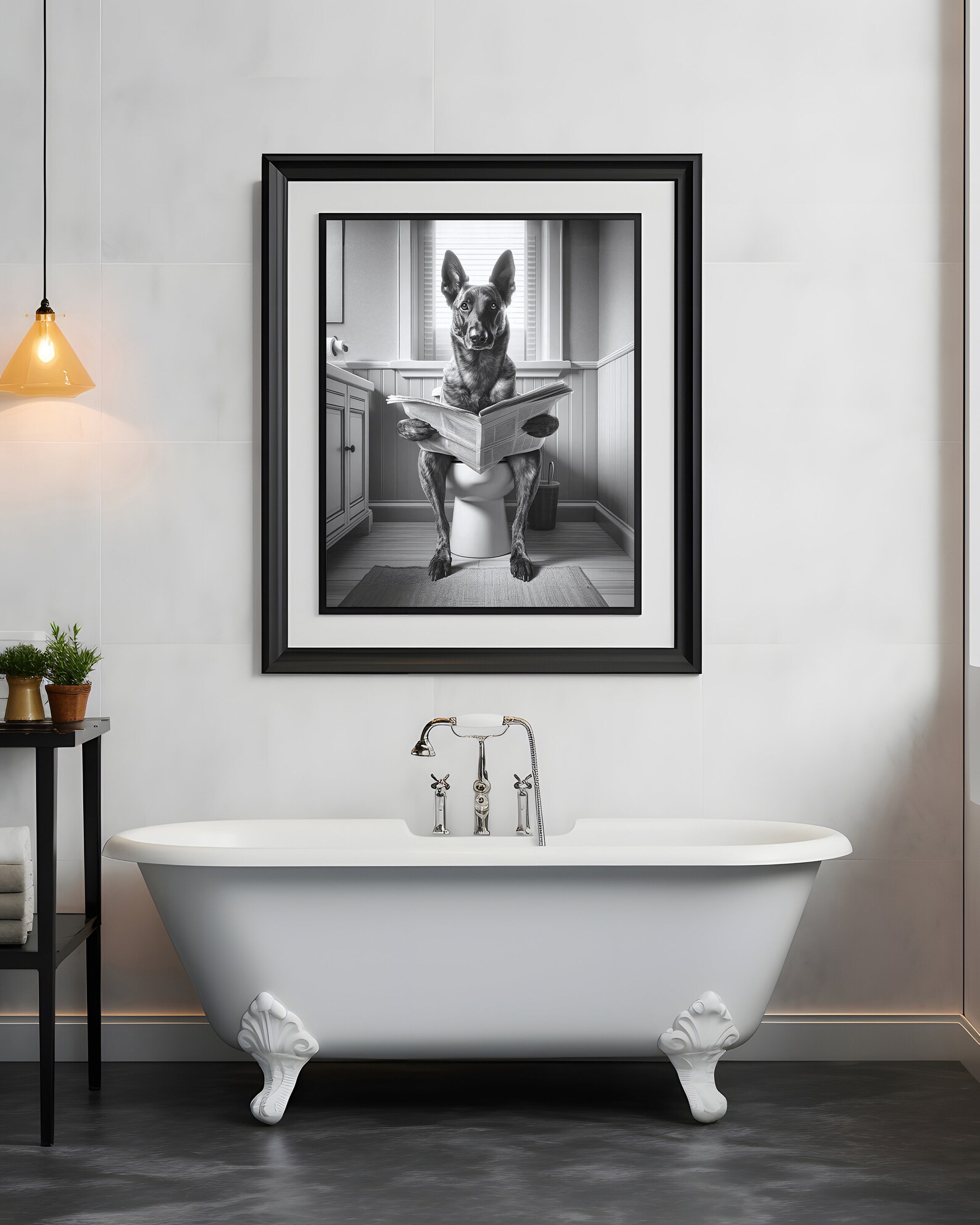 Dutch Shepherd Wall Art, Funny Bathroom Decor, Dutch Shepherd in Toilet ...