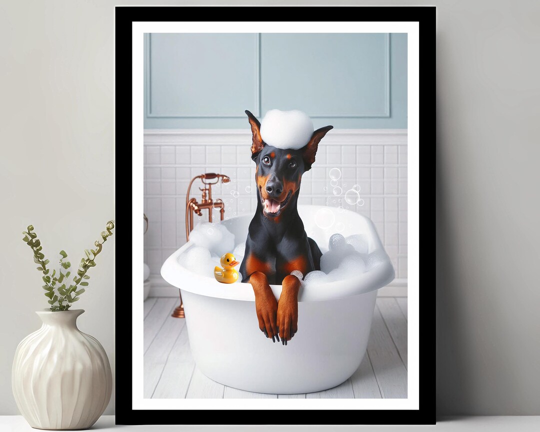 Doberman Pinscher Wall Art, Funny Bathroom Decor, Pet Portrait, Dog Art ...