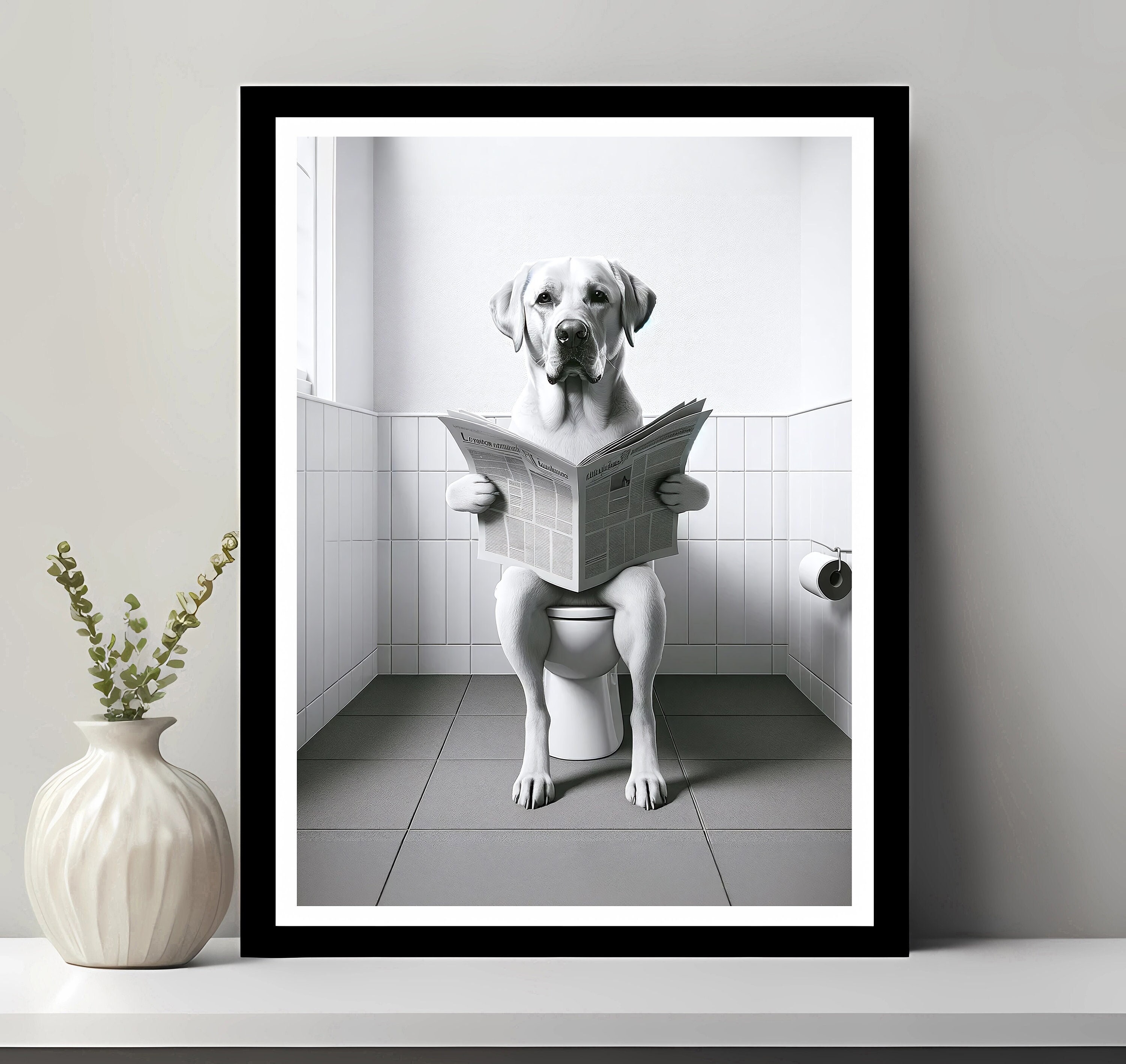 Labrador Retriever Wall Art, Funny Bathroom Decor, Labrador in Toilet ...