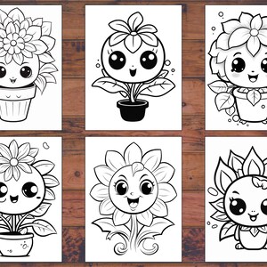 30 Kawaii Flowers Coloring Book, Printable PDF, Kawaii Coloring Pages ...