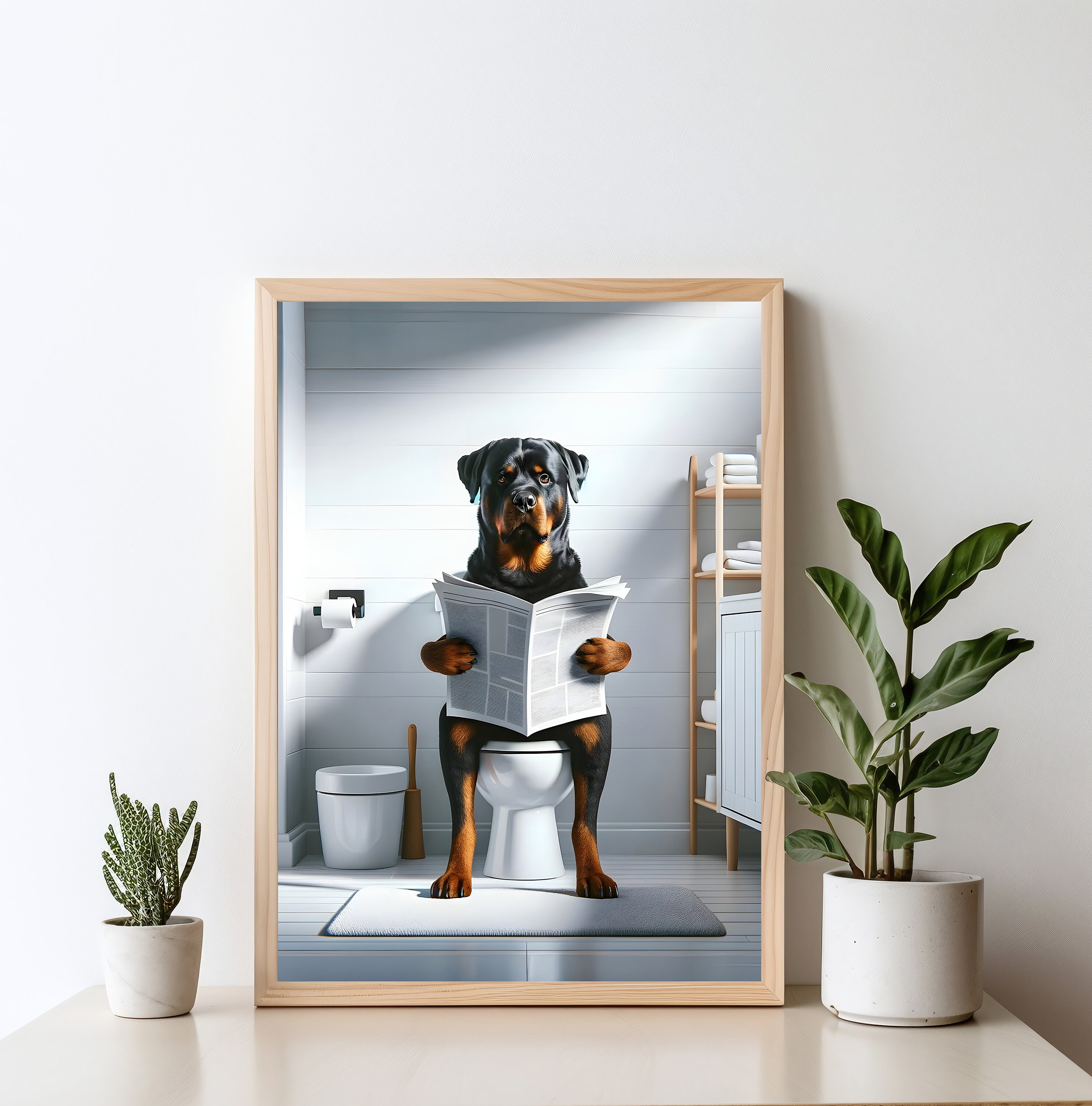 Funny Rottweiler Bathroom Art: Dog on Toilet Print (digital Download ...