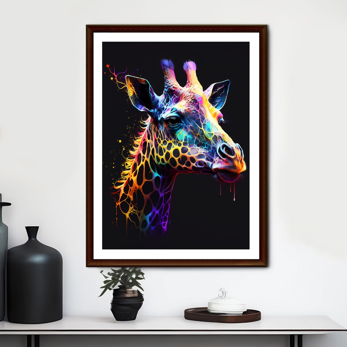 Colourful Neon Giraffe Wall Wall Art Download Giraffe - Etsy