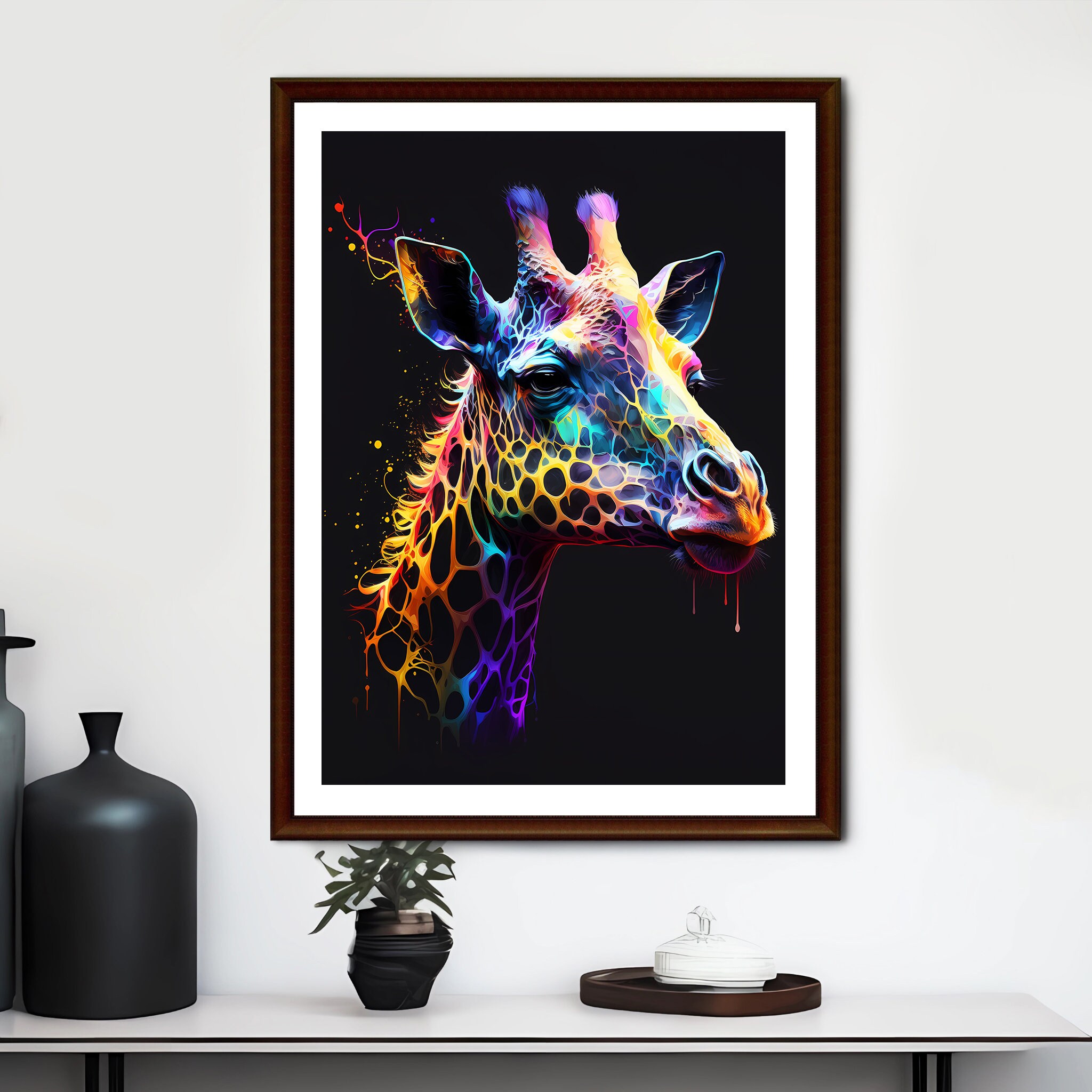 Colourful Neon Giraffe Wall | Wall Art | Download Giraffe Poster | Wild ...