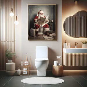 Santa Wall Art, Funny Bathroom Decor, Santa in Toilet, Funny Christmas ...