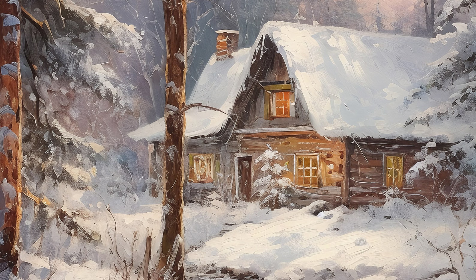 Christmas Snowscape Painting, Vintage Christmas Art, Holiday Wall Art ...