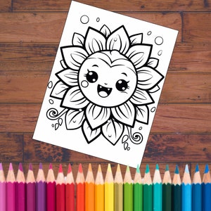 30 Kawaii Flowers Coloring Book, Printable PDF, Kawaii Coloring Pages ...