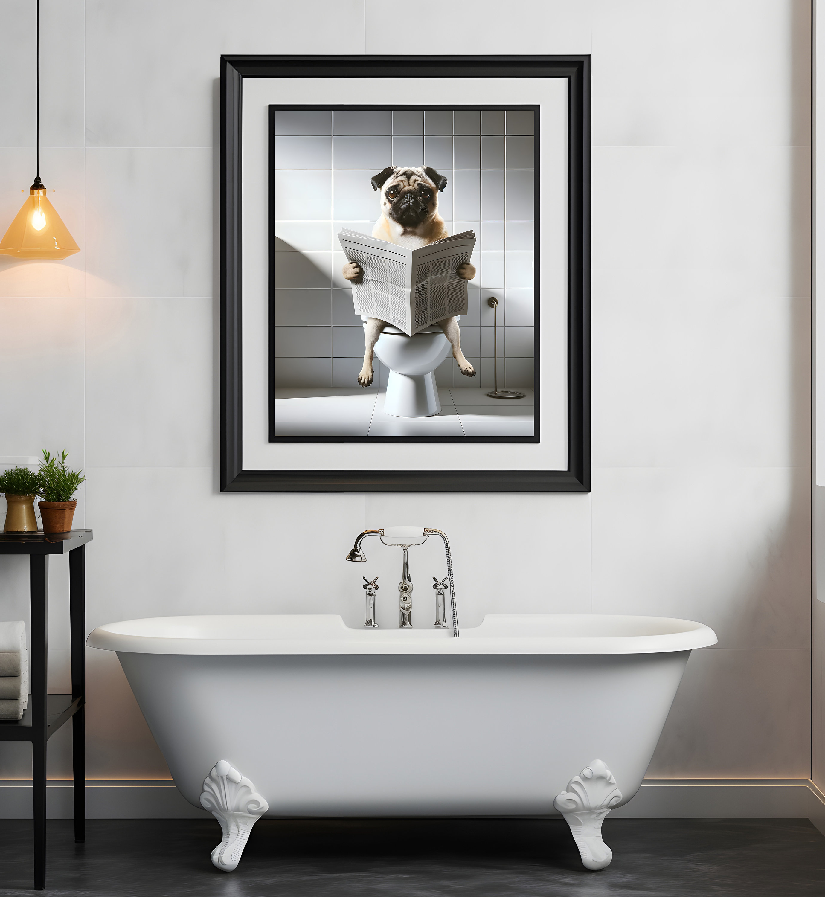 Pug Wall Art, Funny Bathroom Decor, Pug in Toilet, Animal in Toilet ...